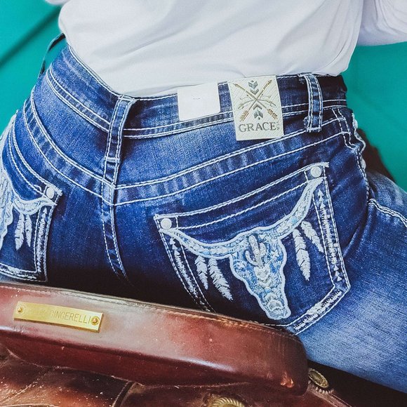 Unbranded | Jeans | Sky Blue Western Fashion Bull Skull Embroidered ...